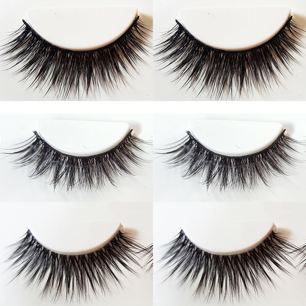 Hesroicy 3Pairs Natural Thick 3D False Eyelashes Makeup Fake Cross Eye Lashes Extensions ...