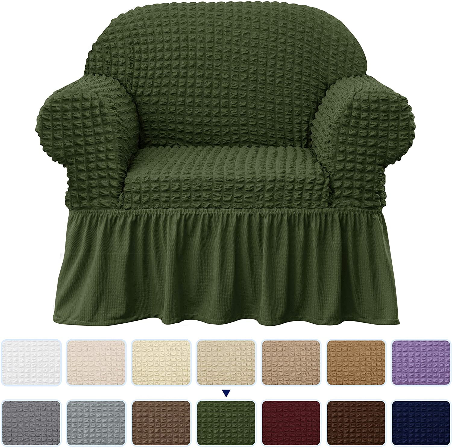 Subrtex Stretch 1-Piece Pleated Ruffled Skirt Armchair Slipcover ...