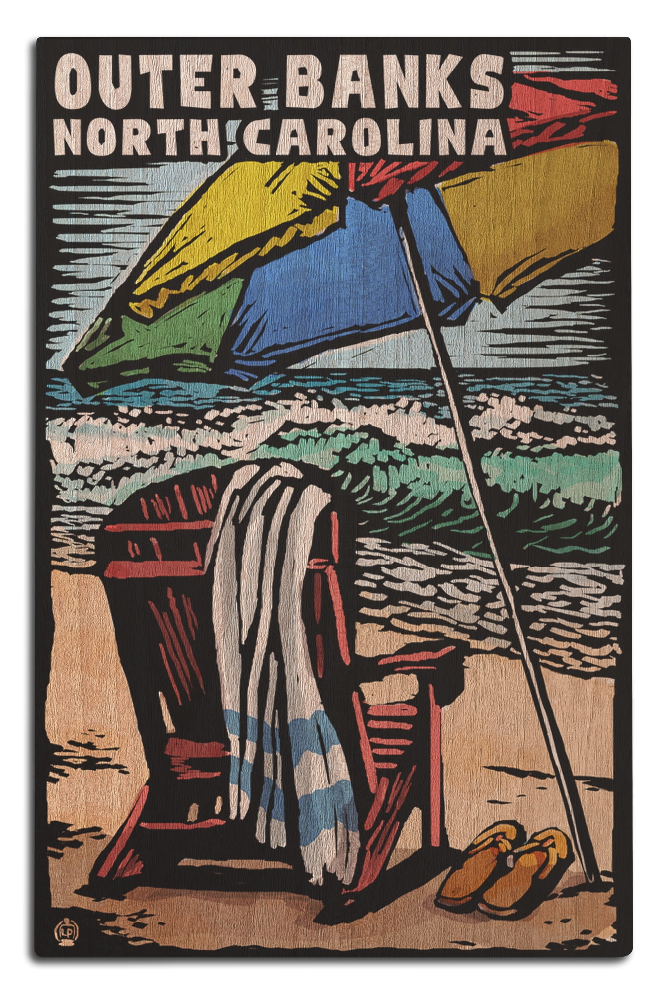 Outer Banks, North Carolina, Beach Chair, Scratchboard Birch Wood Wall ...