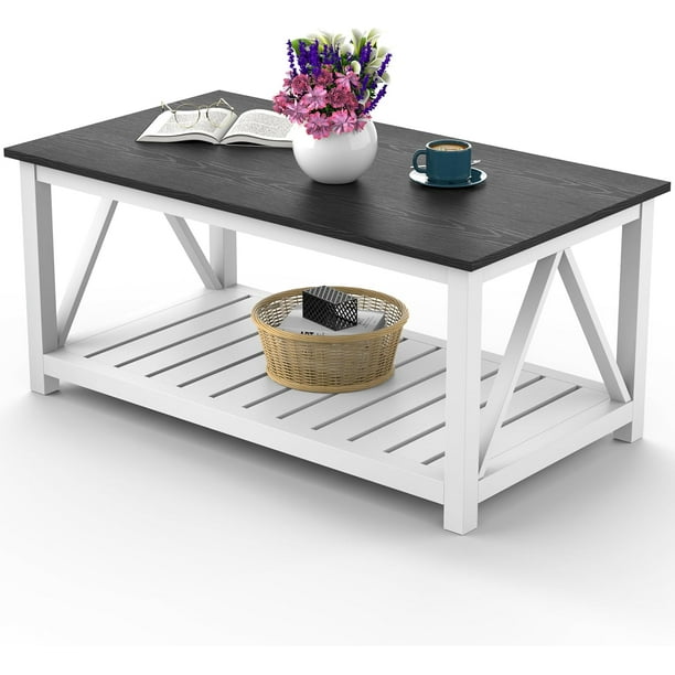 40" Farmhouse Coffee Table | Vintage Rustic Wooden Coffee Table with ...