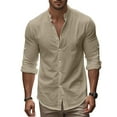 Dress Shirts for Men Cotton Linen Long Sleeve Button Down Banded Collar ...