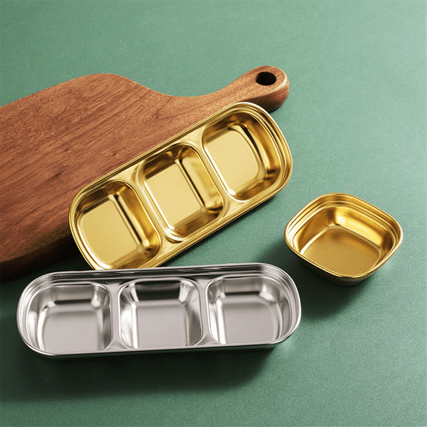 Winyuyby Stainless Steel Sauce Dish,Divided Dipping Plates,Divided ...