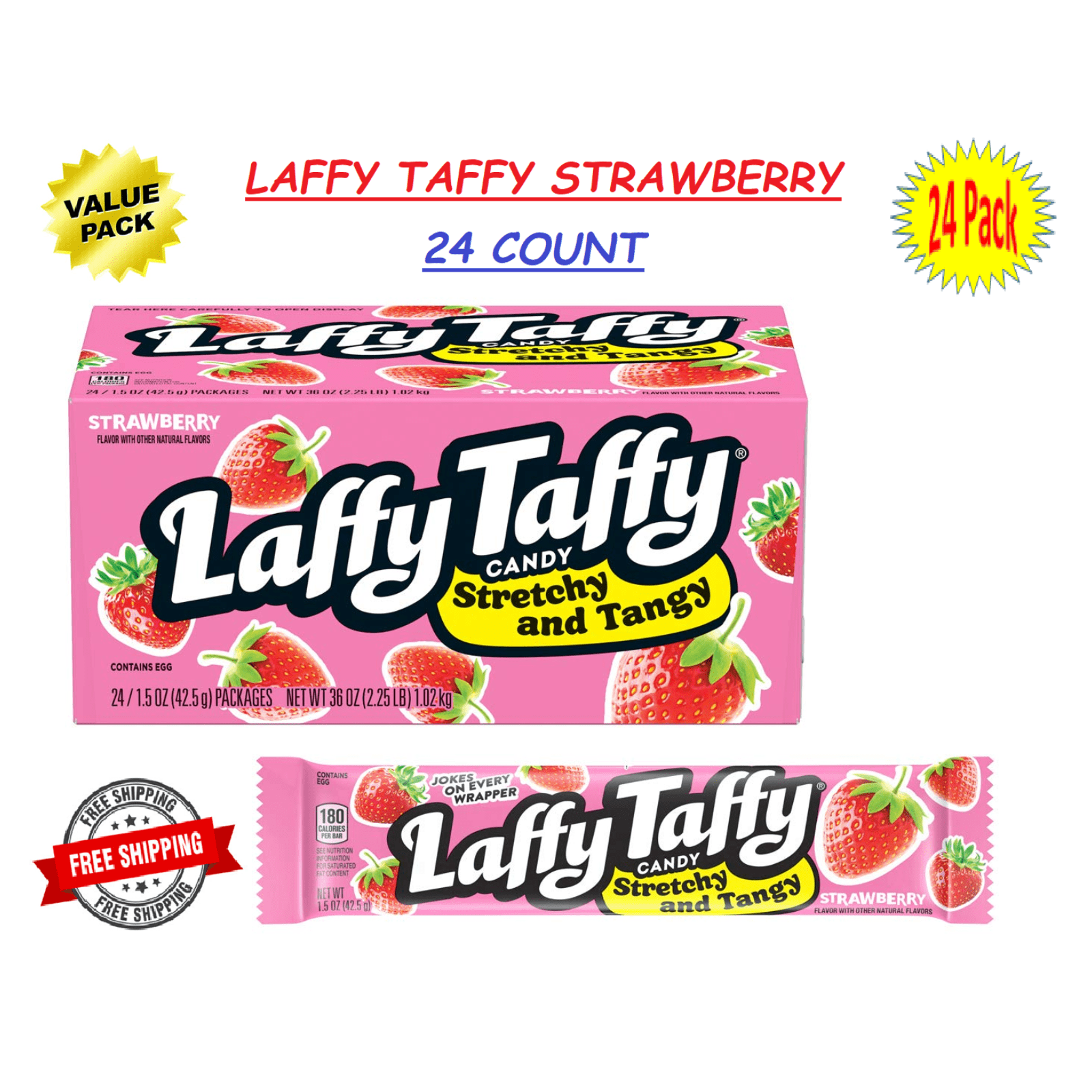 Laffy Taffy Stretchy And Tangy Candy Strawberry 1 5 Ounce Box Of 24