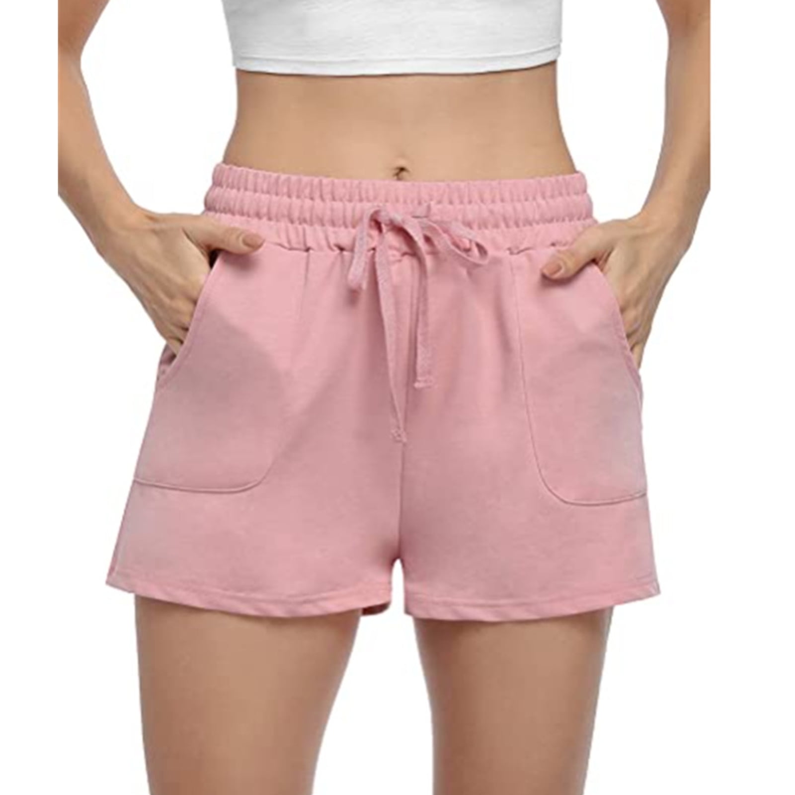 Womens Casual High Waist Sport Shorts Solid Color Loose Fit Drawstring