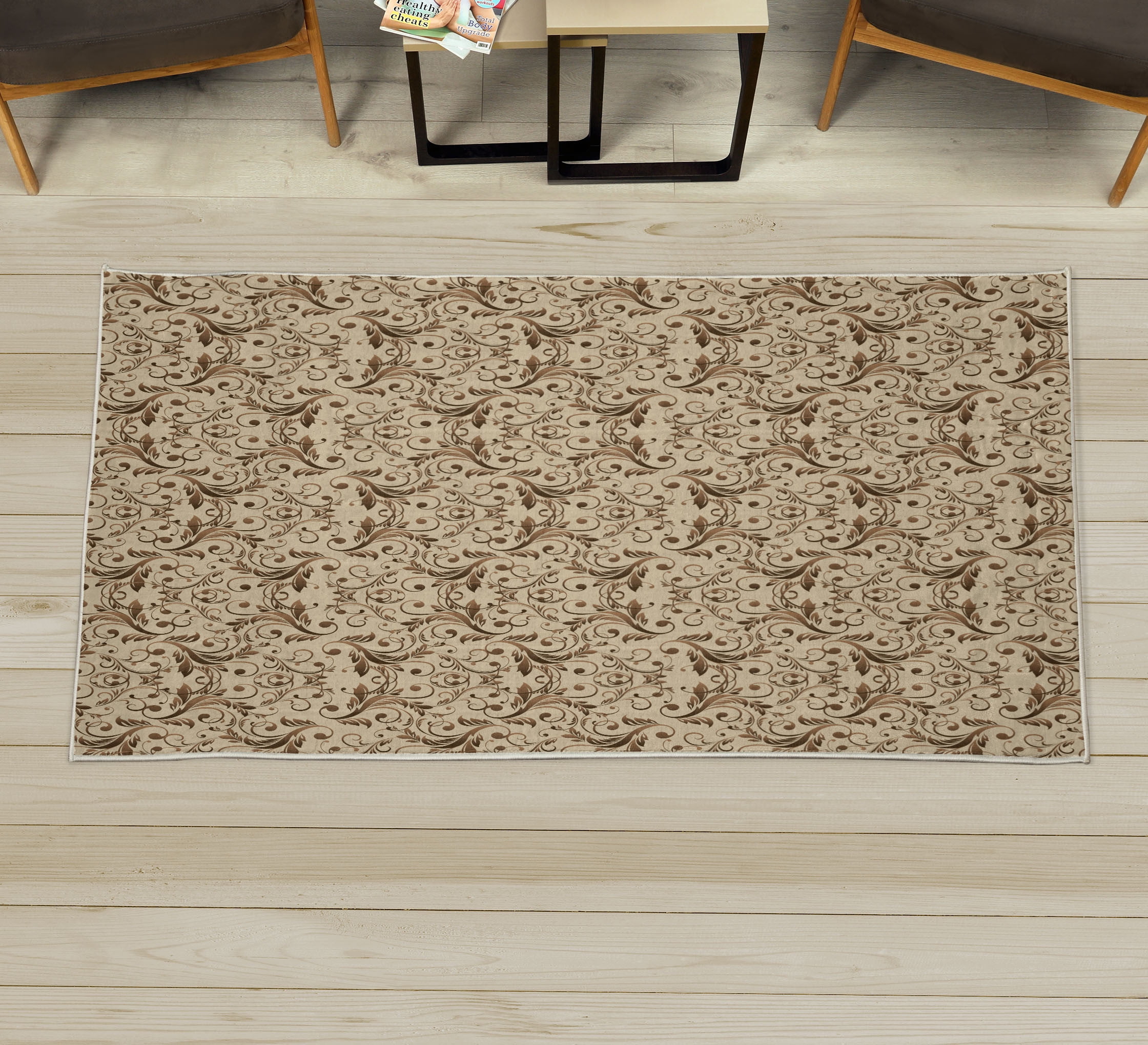 Victorian Decorative Rug, Vintage Floral Forms Ivy Swirls Flowers ...