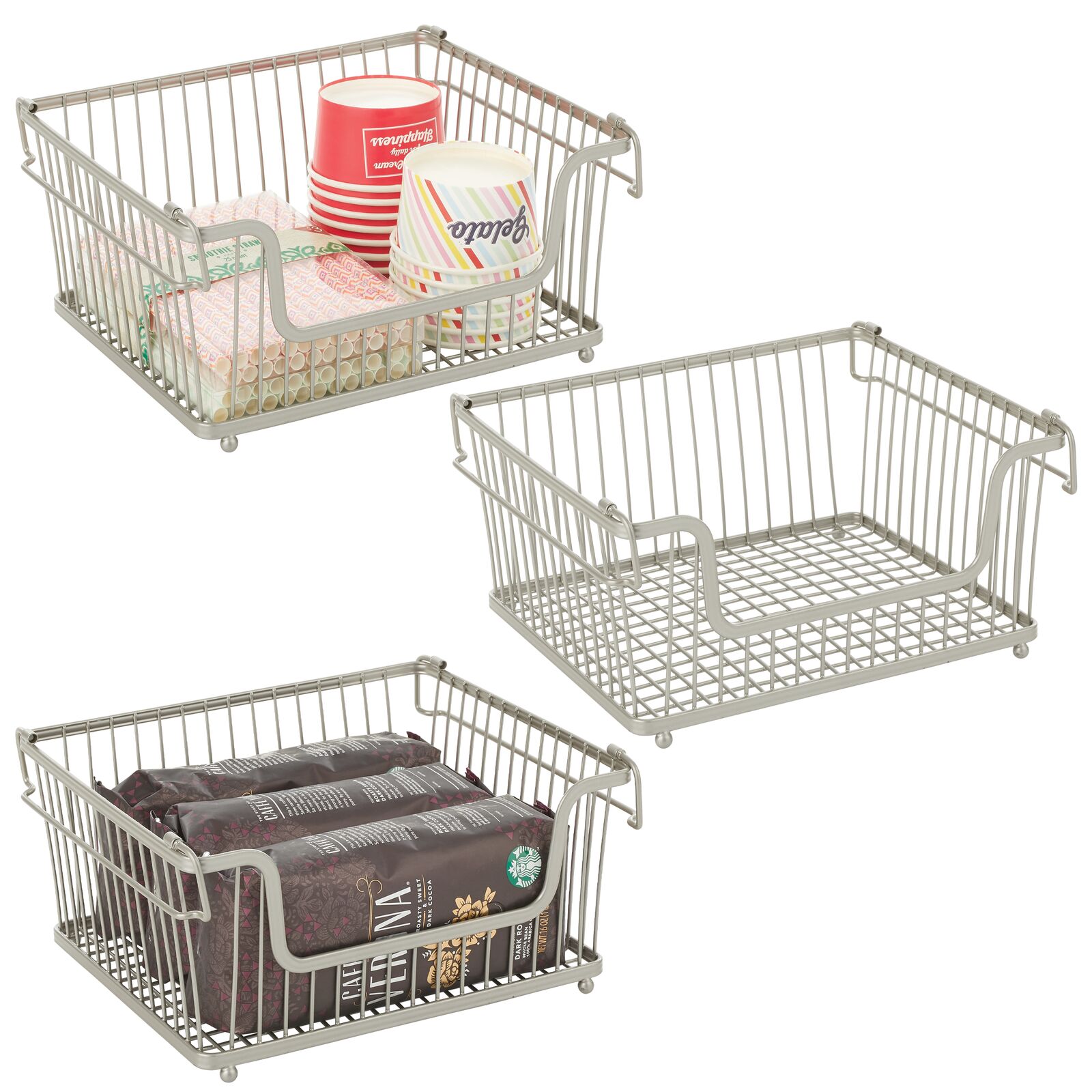 mDesign Stackable Metal Basket for Kitchen Storage - Wire Farmhouse Bin ...