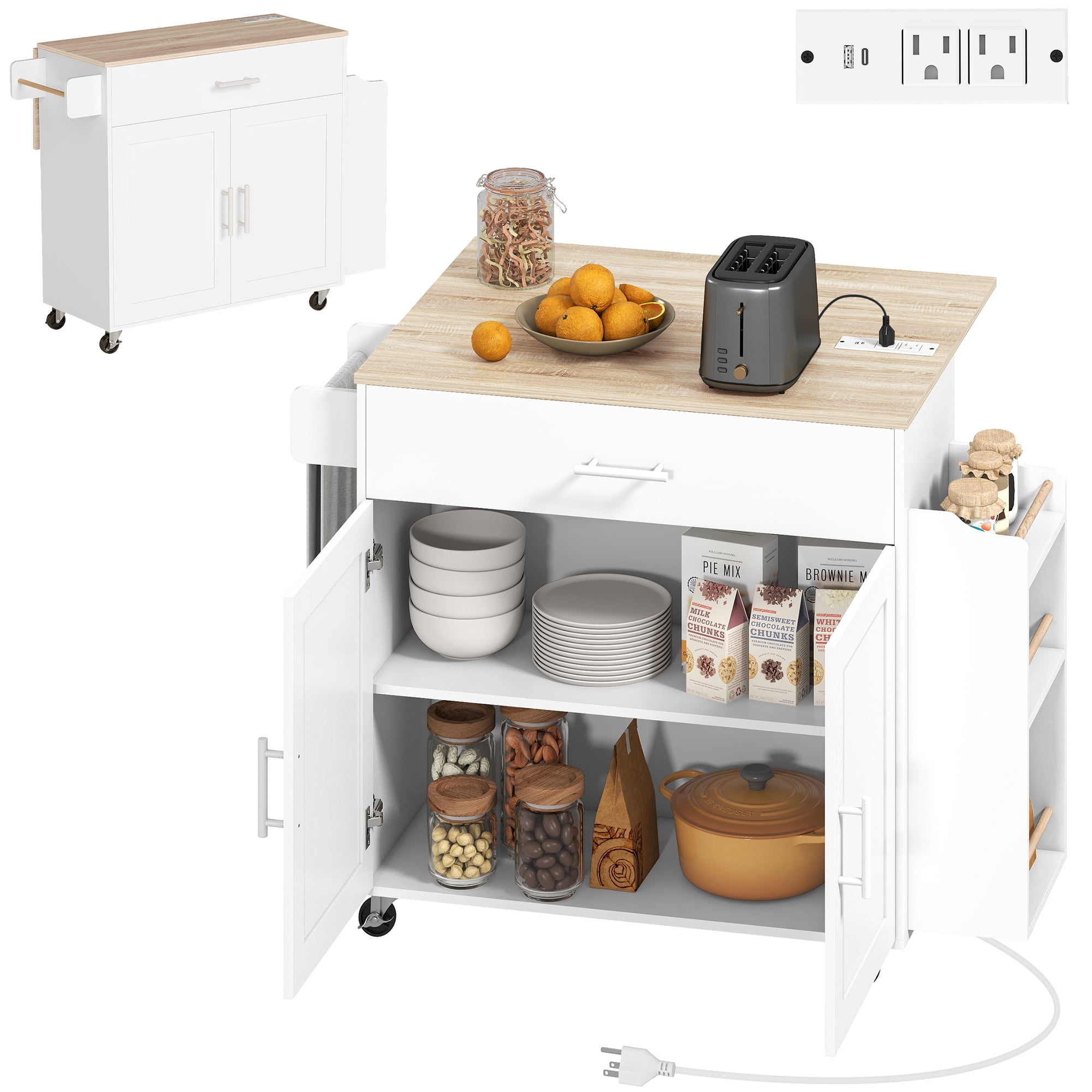 Click here for Homcom Mobile Kitchen Island With Power Outlet Dro... prices