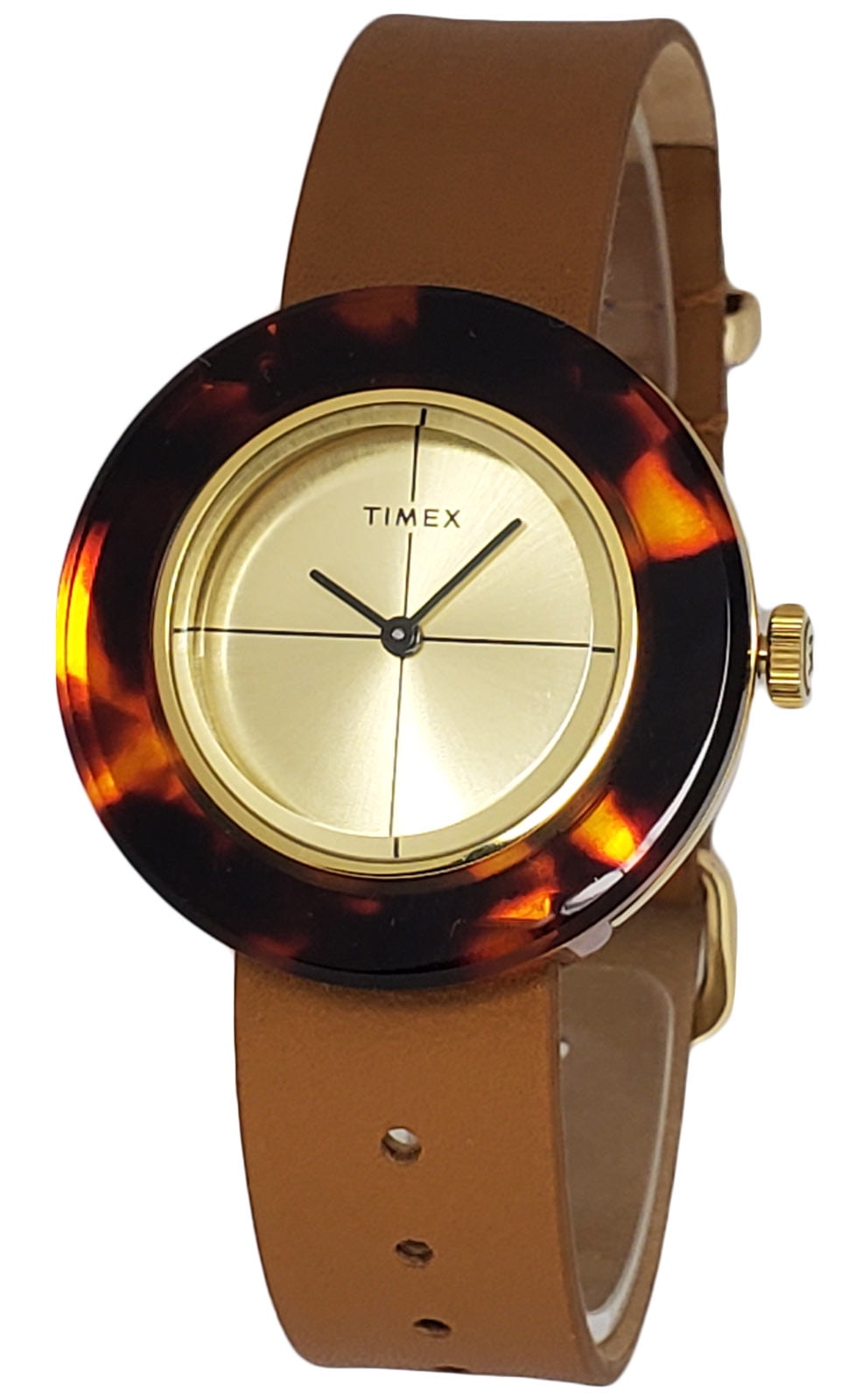 Timex TW2T93100 Women's Analog Tortoise / Gold-Tone Watch Brown Leather ...
