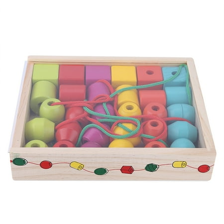 Wooden Educational Toy Beads Threading Stacking Block Toys for Baby ...