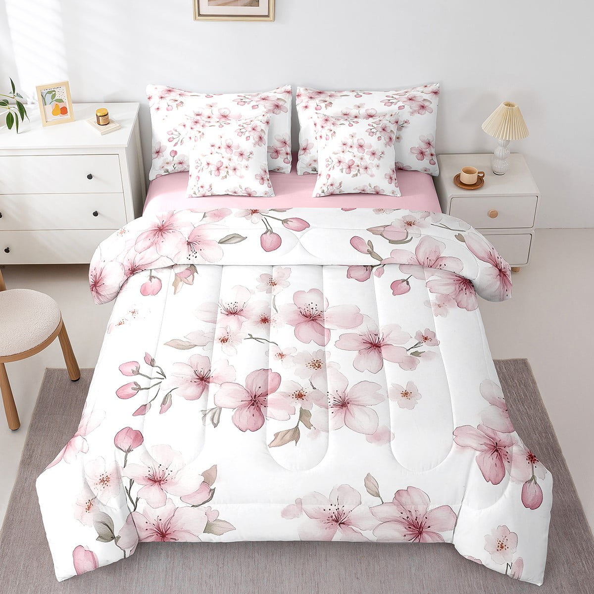 Click here for Erosebridal Pink Cherry Blossom Bedding Queen Size... prices