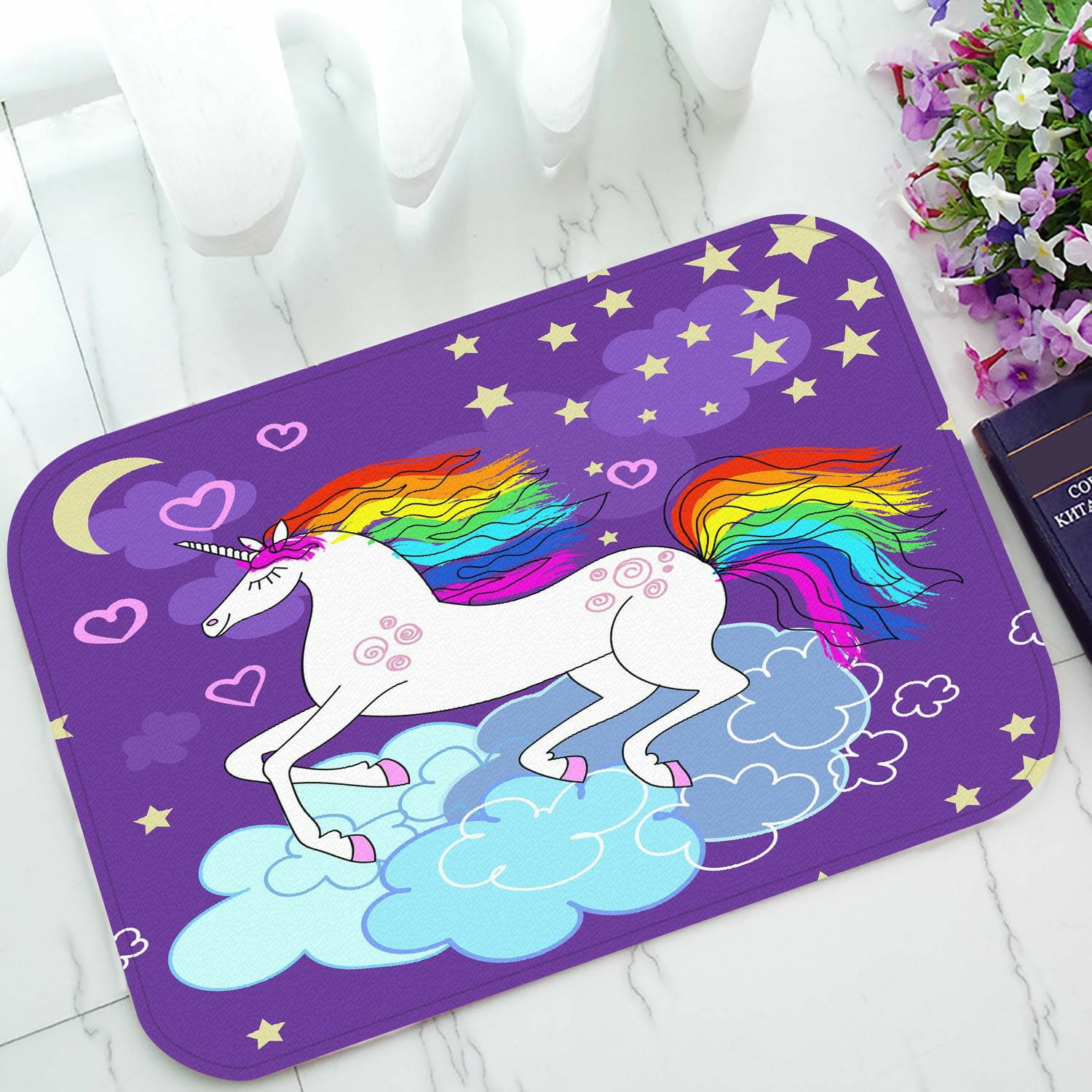 ECZJNT Beautiful rainbow unicorn Doormat Bath Mat Rug Entrance Rug ...