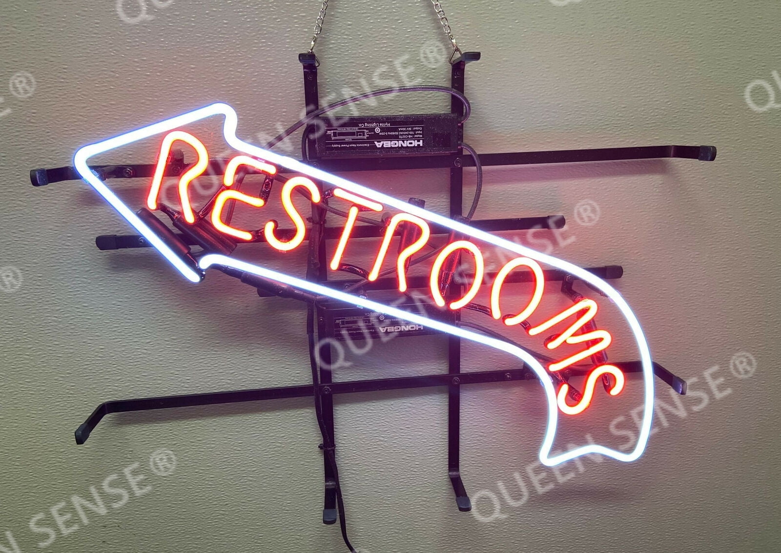 Queen Sense 20"x16" Restrooms Left Arrow Neon Sign Man Cave Handmade ...