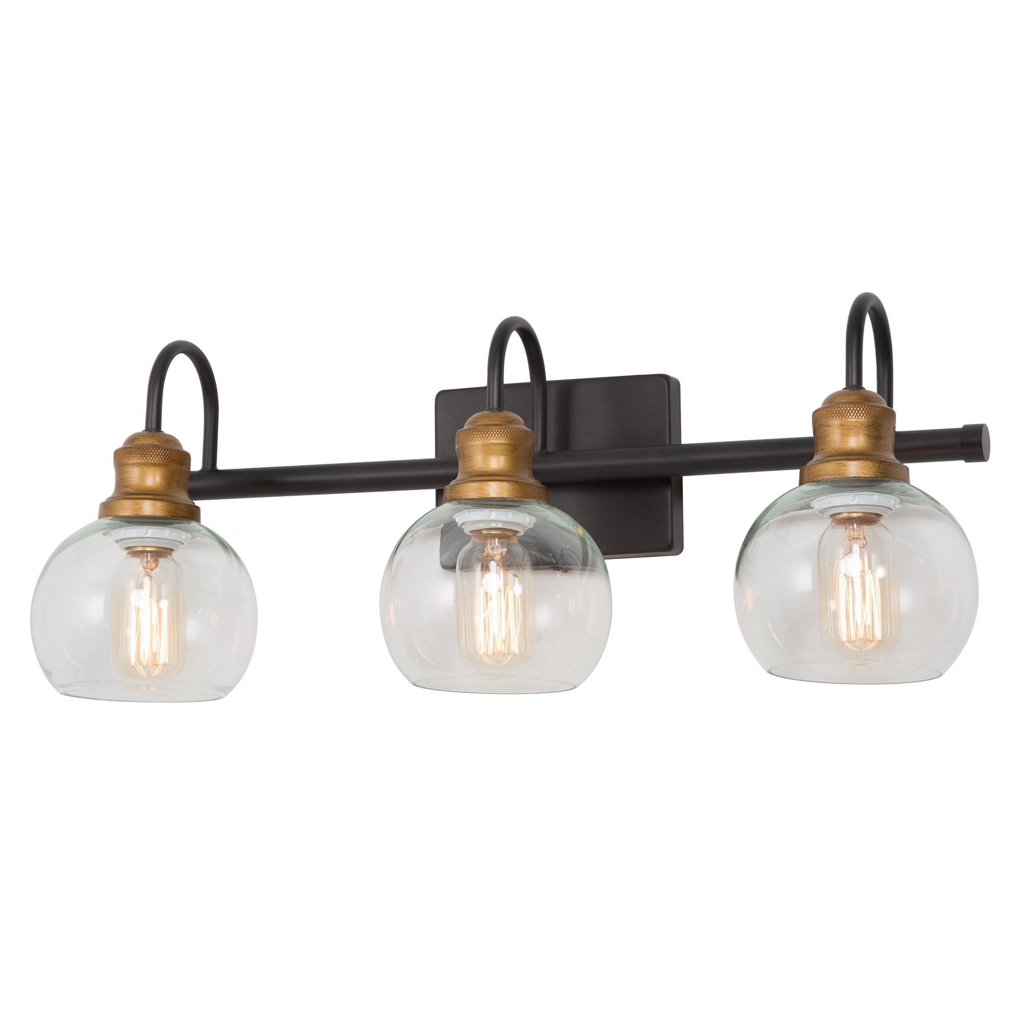 LNC 3-Light Modern Matte Black and Gold Globe Clear Glass Farmhouse ...