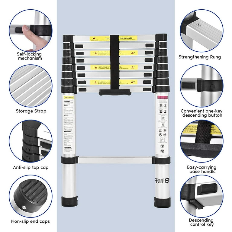 Oarlike FT Aluminum Telescoping Ladder Easy Retraction, 49% OFF