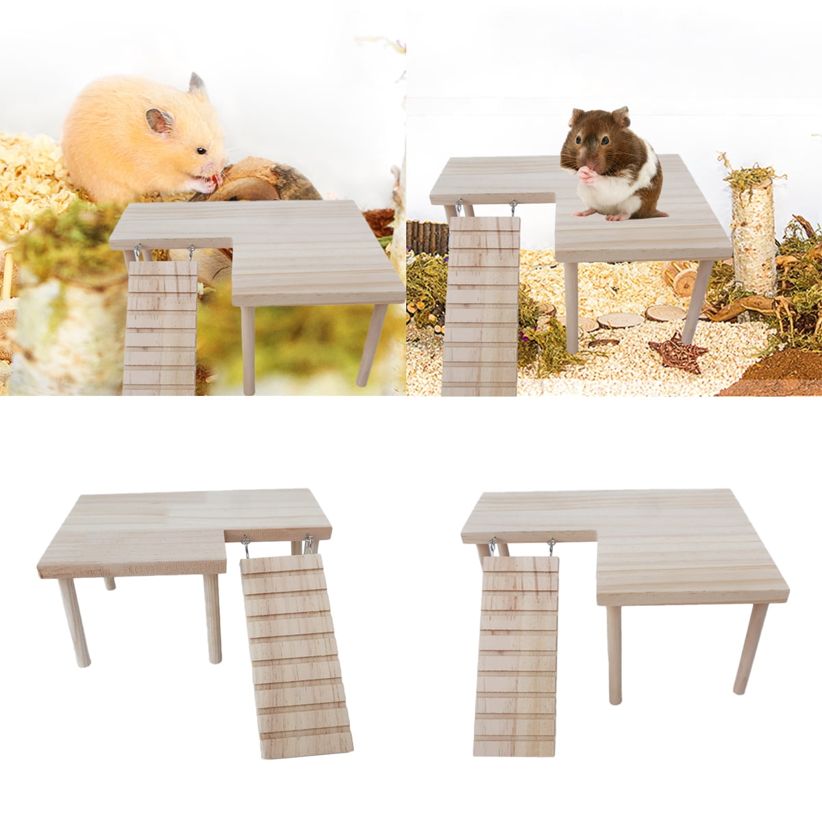 Walbest Wooden Hamster Platform with Climbing Ladder,Ladder Set for ...