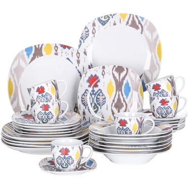 VEWEET, Series Serena, 60-Piece Porcelain Dinnerware Set, Ivory White ...