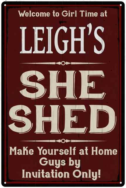 LEIGH'S She Shed Red Sign Lady Cave 12 x 18 Matte Finish Metal ...