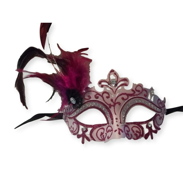 Pink Mardi Gras Princess Venetian Masquerade Mask Feathers Walmart