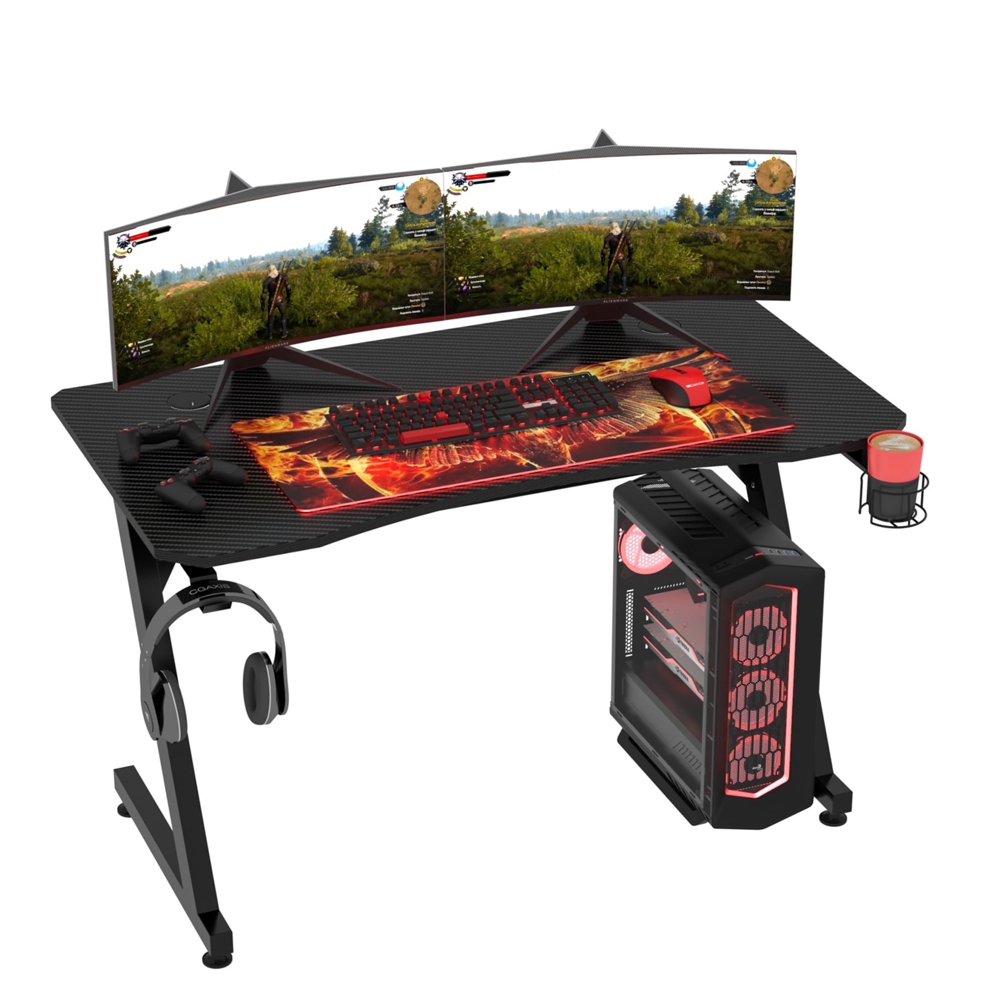 HomCom 55" Gaming Desk Home Office Computer Desk Gamer Workstation with ...