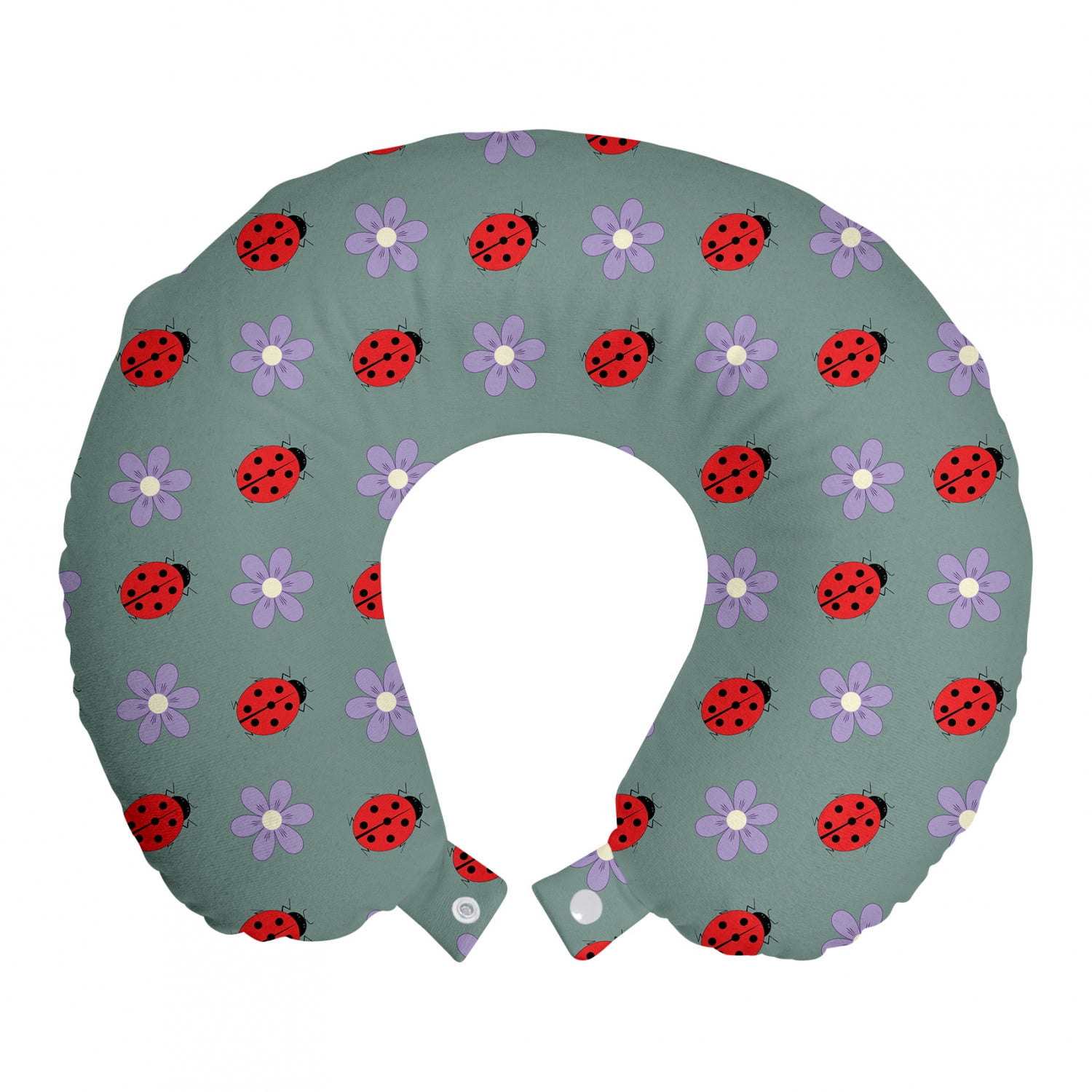 Ladybugs Travel Pillow Neck Rest, Bugs and Flower Pattern Flora and ...