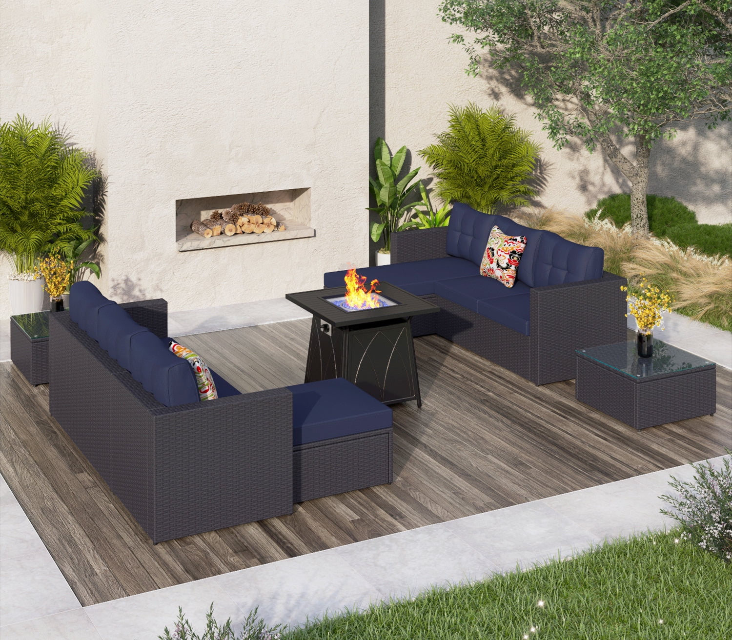 Sophia & William 7-Piece Wicker Patio Conversation Set with Fire Pit ...