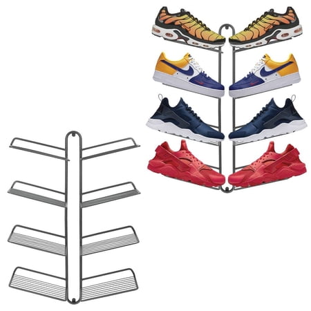 mDesign Modern Metal Shoe Organizer Display & Storage Shelf Rack - Hang ...
