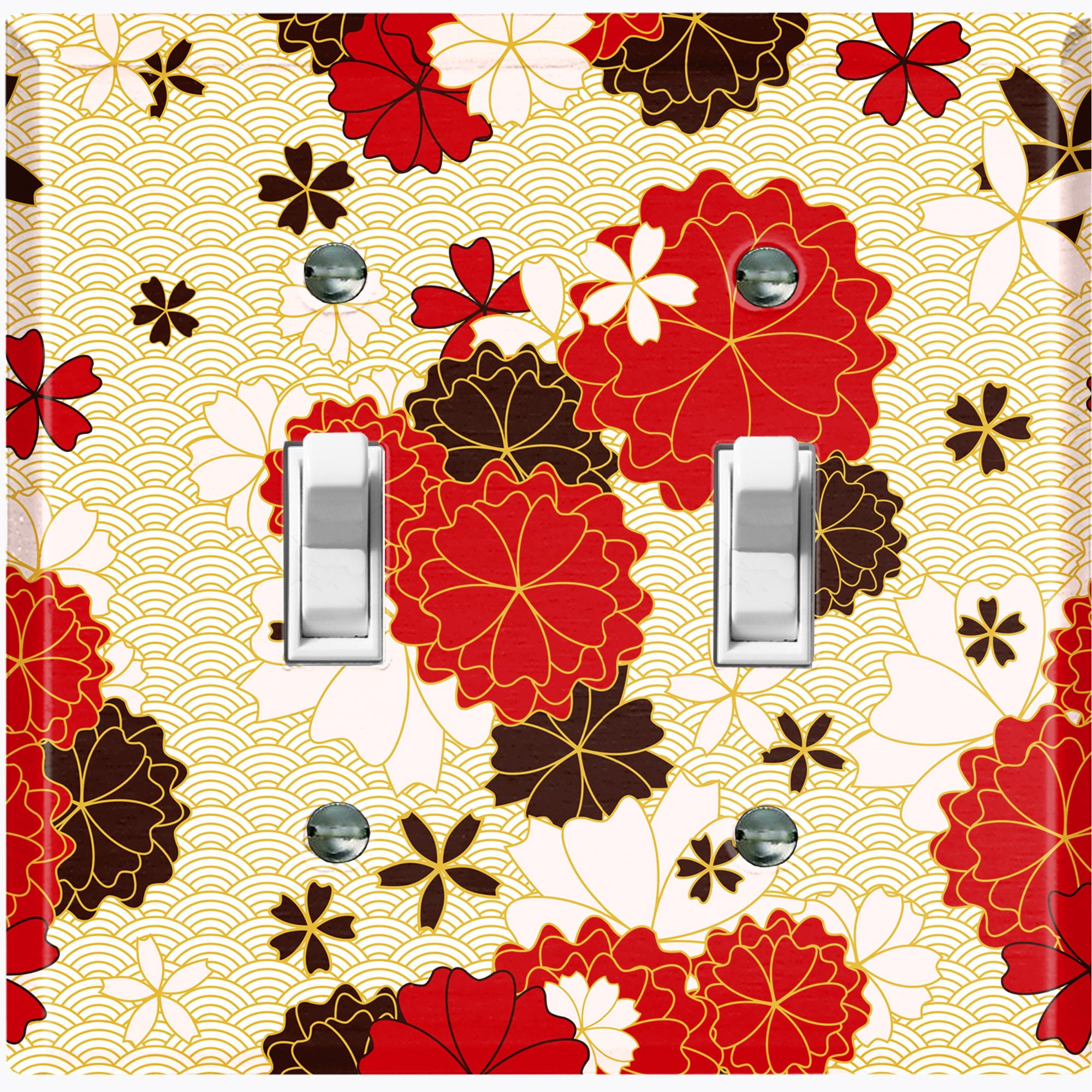 Metal Light Switch Plate Cover Japanese Flower Pattern Tan Wallpaper ...