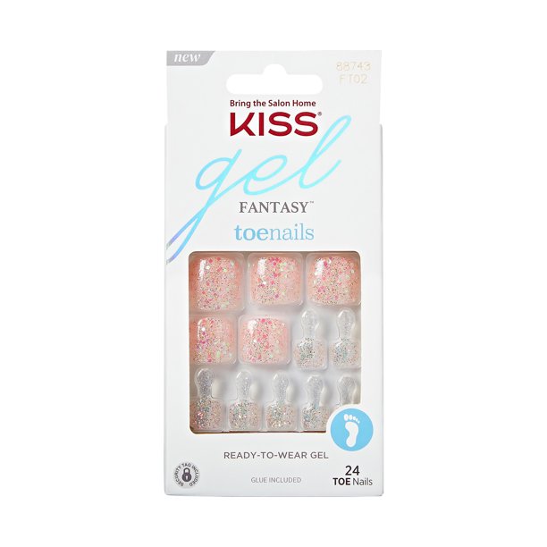 KISS Gel Fantasy Ready-to-Wear Fake Toenails Pedicure Kit, Glittery ...