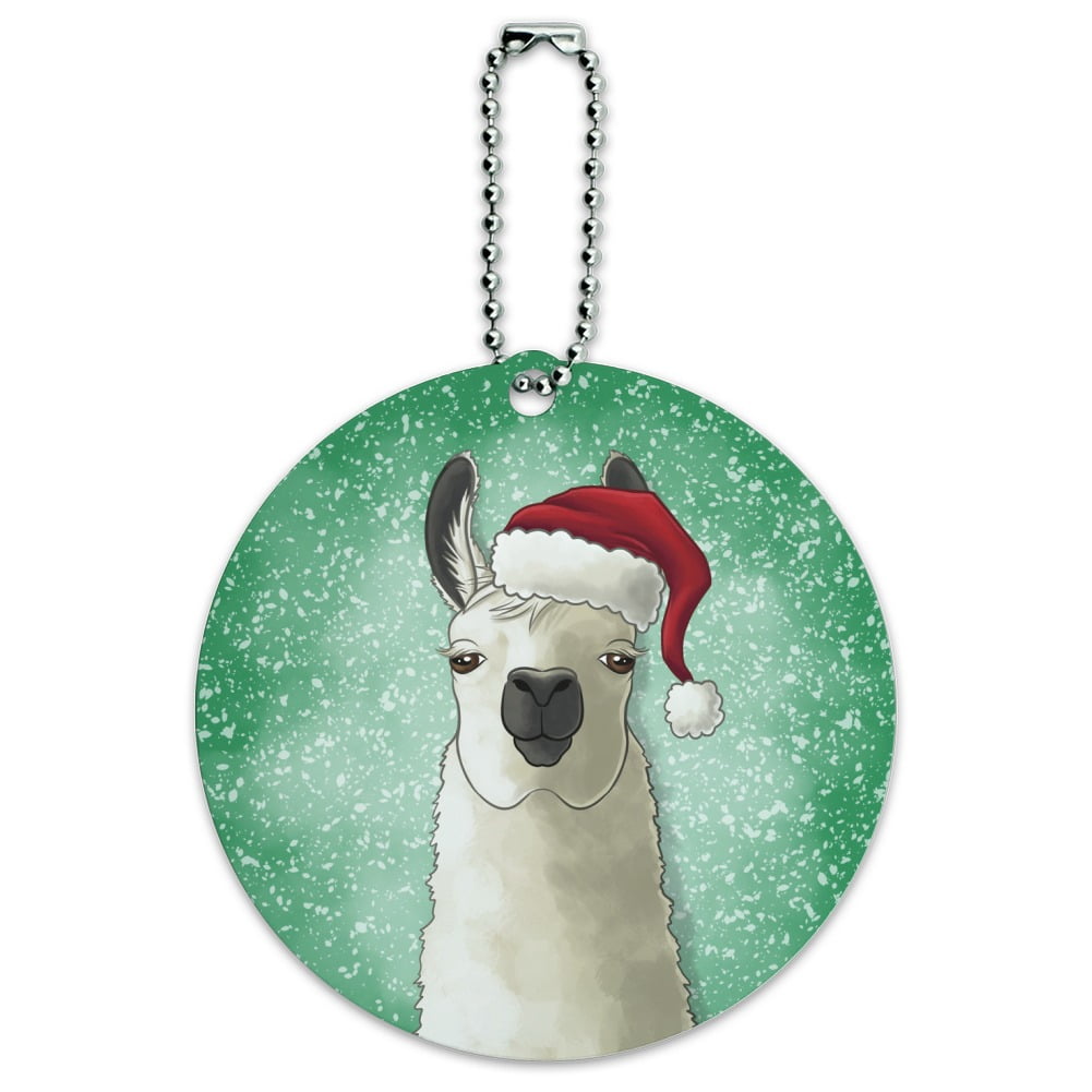 Fa La La La Llama Christmas Santa Hat Round Luggage ID Tag Card ...