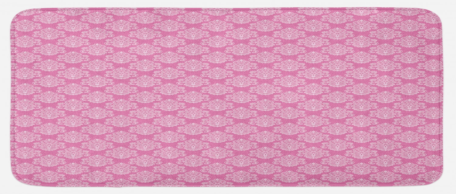 Damask Kitchen Mat, Flora Design with Middle Eastern Motifs Flowers ...