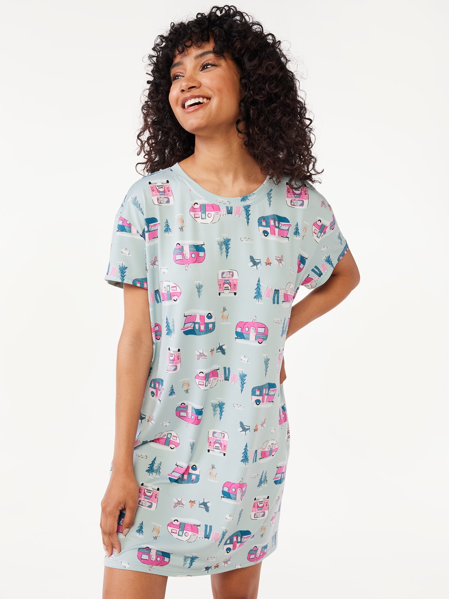 Joyspun Women's Print Sleepshirt with Pockets, Sizes S/M to 2X/3X ...
