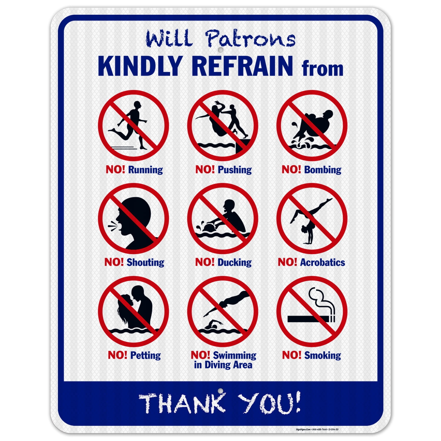 Pool Rules Sign, No Running No Pushing No Smoking, - Walmart.com