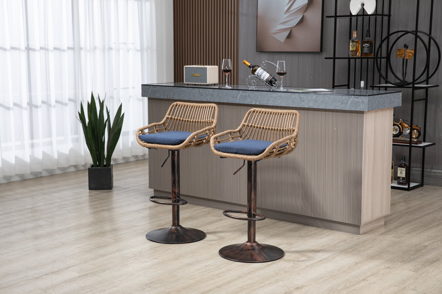 Set of 2 Swivel Bar Chairs, Adjustable Counter Height Chairs, Dining ...