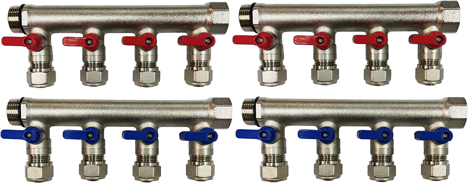 DMNI 8 Loops Plumbing Manifolds - 3/4" NPT Thread - Inlet 1/2" Outlet ...