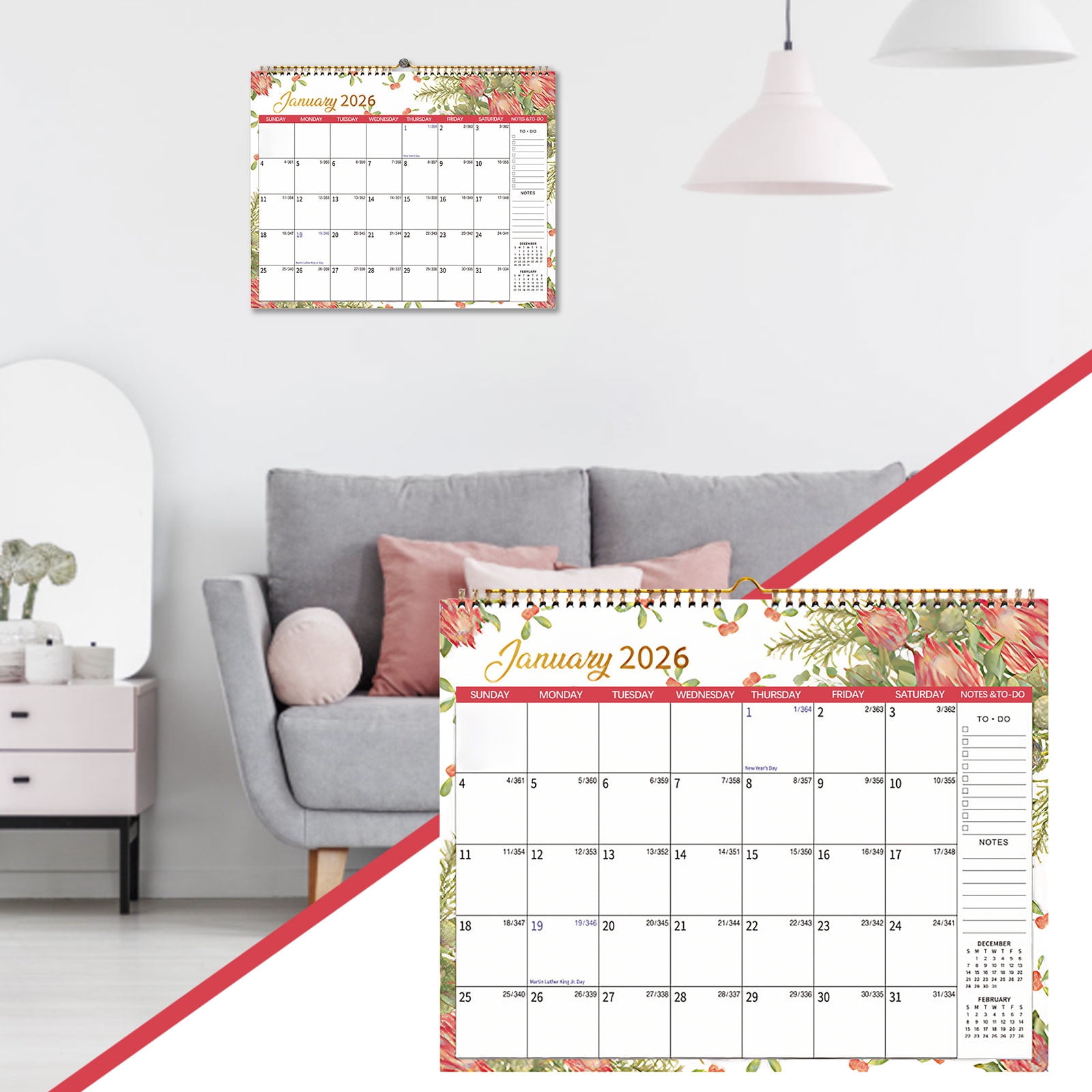 2026 English Calendar Flower Coil Wall Decoration Daily Plan 12-Month ...