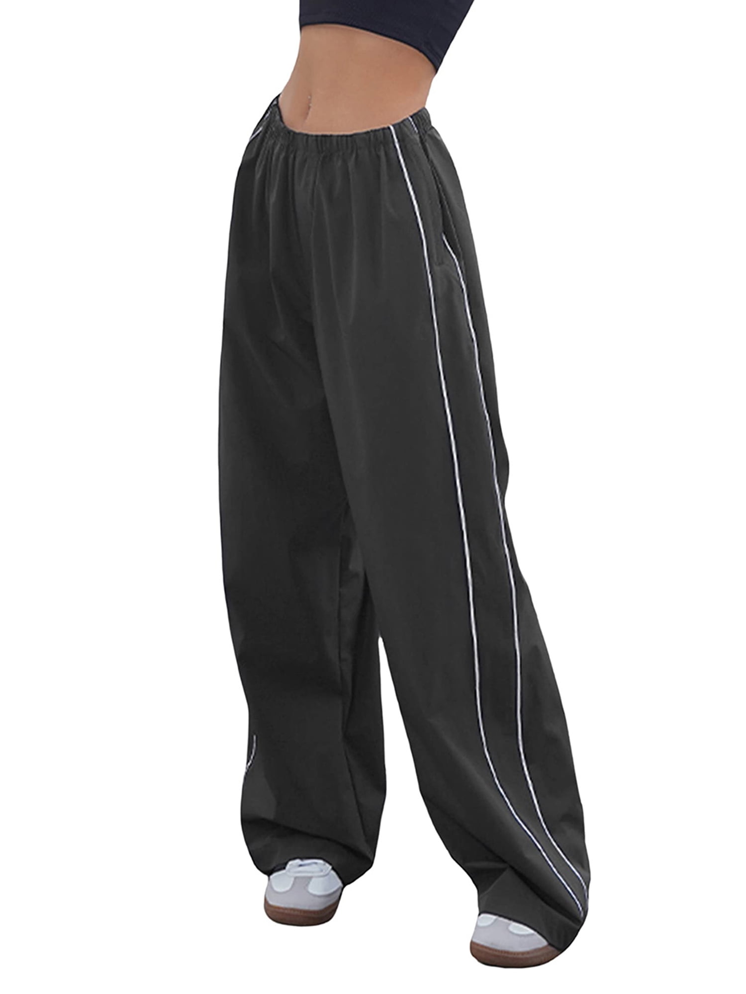 wsevypo Parachute Pants for Women Baggy Cargo Pants Low Rise Y2K Track ...