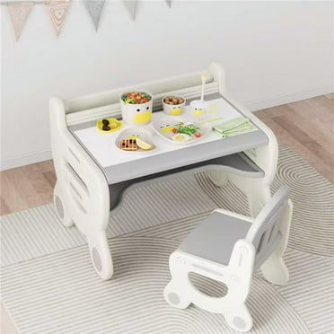 Pirecart Kids Art Table and 2 Chairs Toddler Craft Set Wooden Play ...