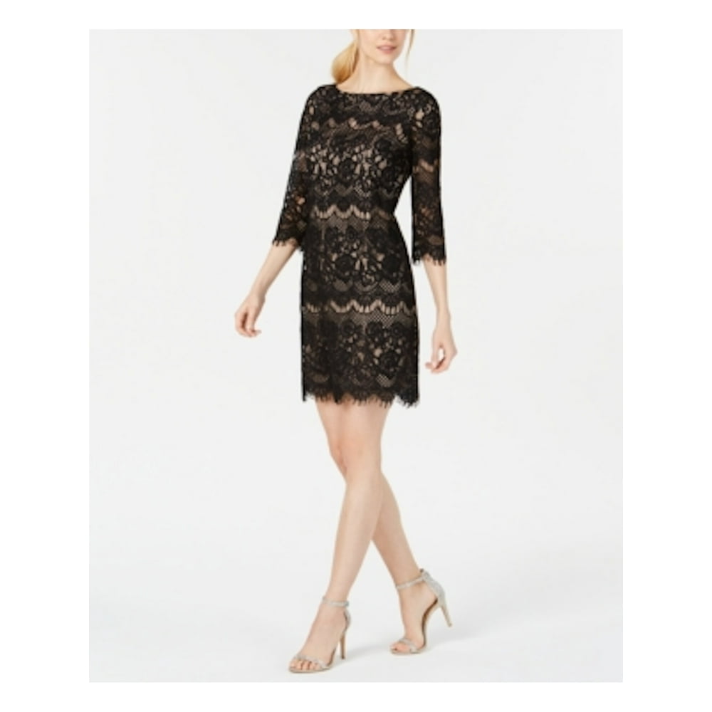 Jessica Howard Jessica Howard Womens Black Lace Zippered 3 4 Sleeve