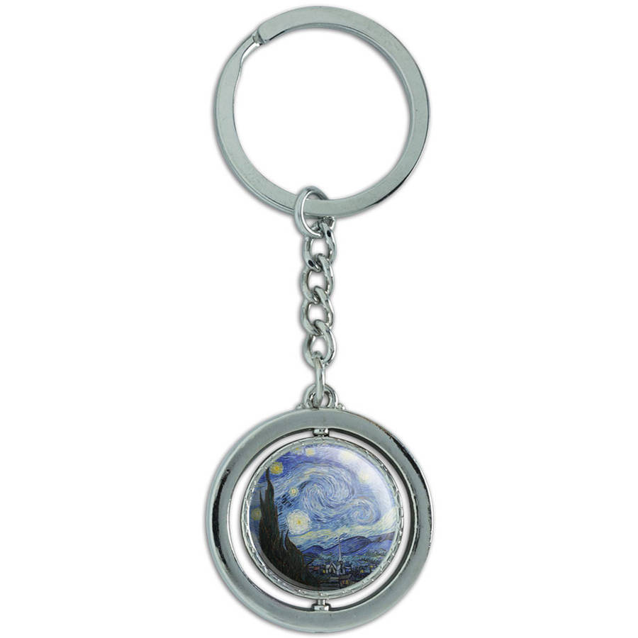 Starry Night By Van Gogh Spinning Round Metal Key Chain Keychain Ring ...