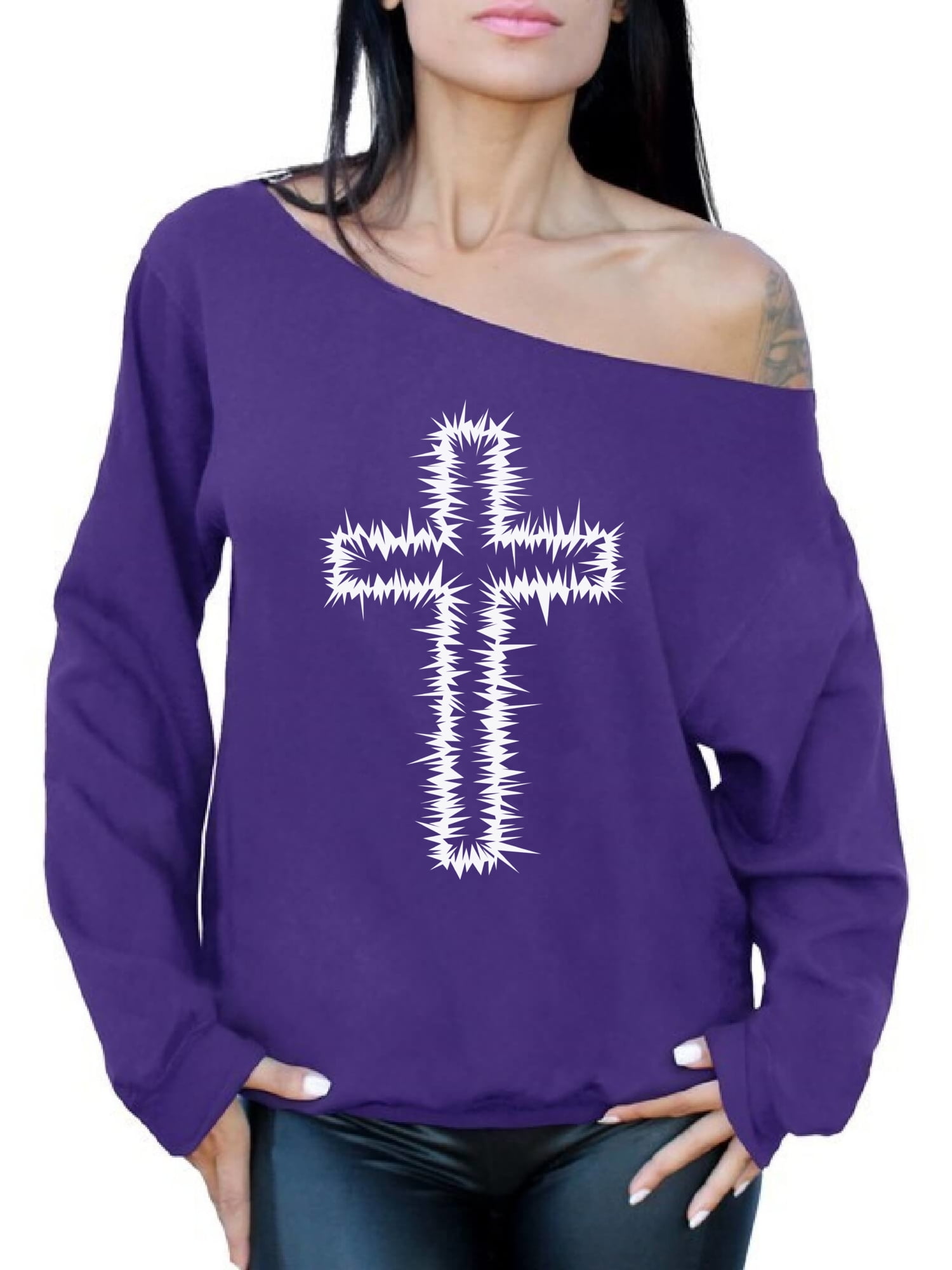 Awkward Styles White Cross Ladies Off The Shoulder Sweatshirts Cross ...