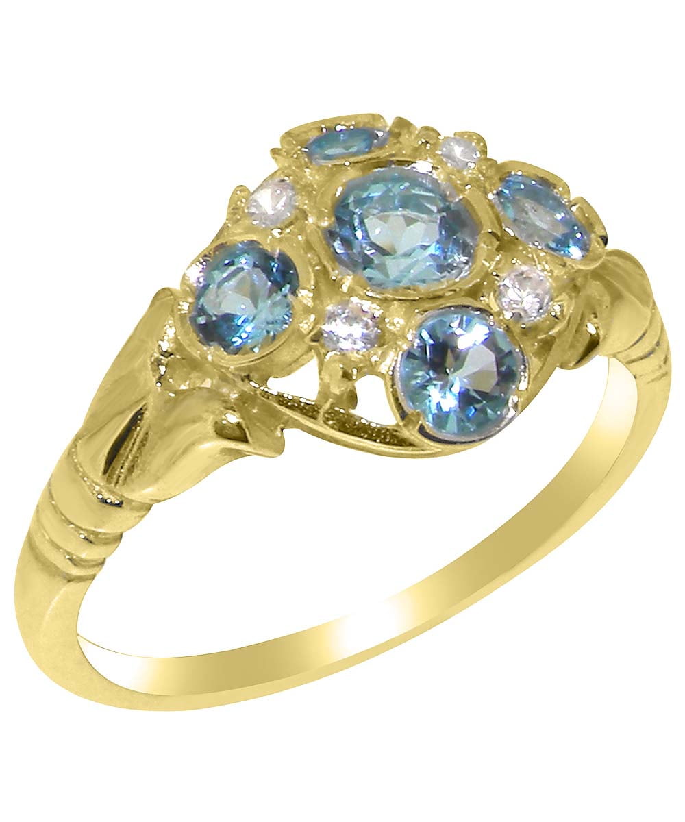 LBG British Made 18k Yellow Gold Natural Blue Topaz & Diamond Womens ...