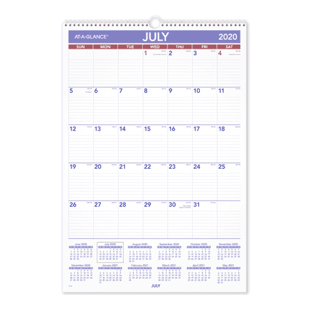 Academic Wall Calendar 2020-2021, AT-A-GLANCE, 15-1/2" x 22-3/4", Large ...