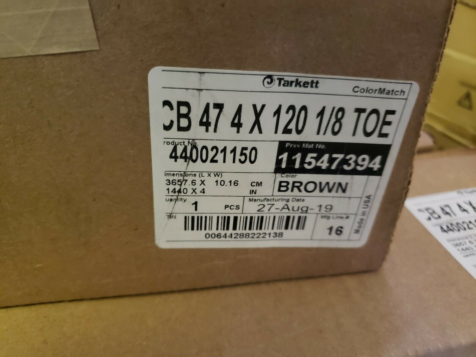 JOHNSONITE TARKETT CB 47 4 X 120 1/8 TOE VINYL WALL BASE BROWN ...