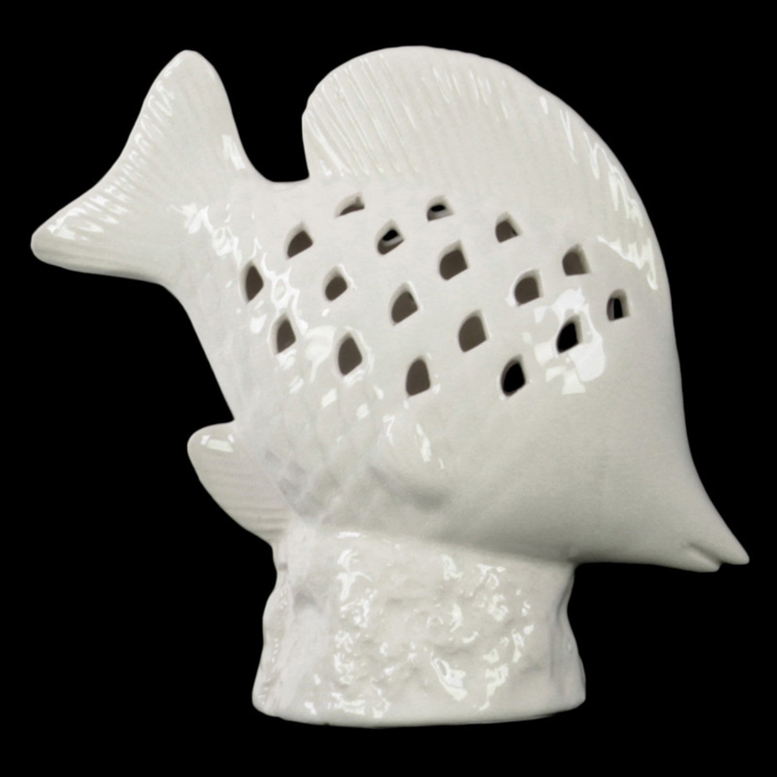 Urban Trends Scale Shaped Cutout Ceramic Fish Figurine on Base ...