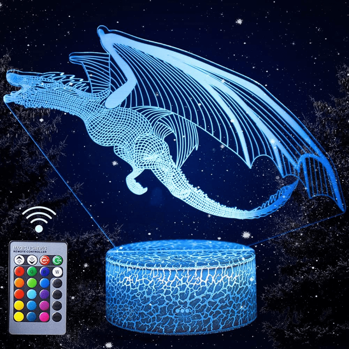 Dragon Night Light Gifts, 3D Illusion Lamps Remote Control Sleeping Aid ...
