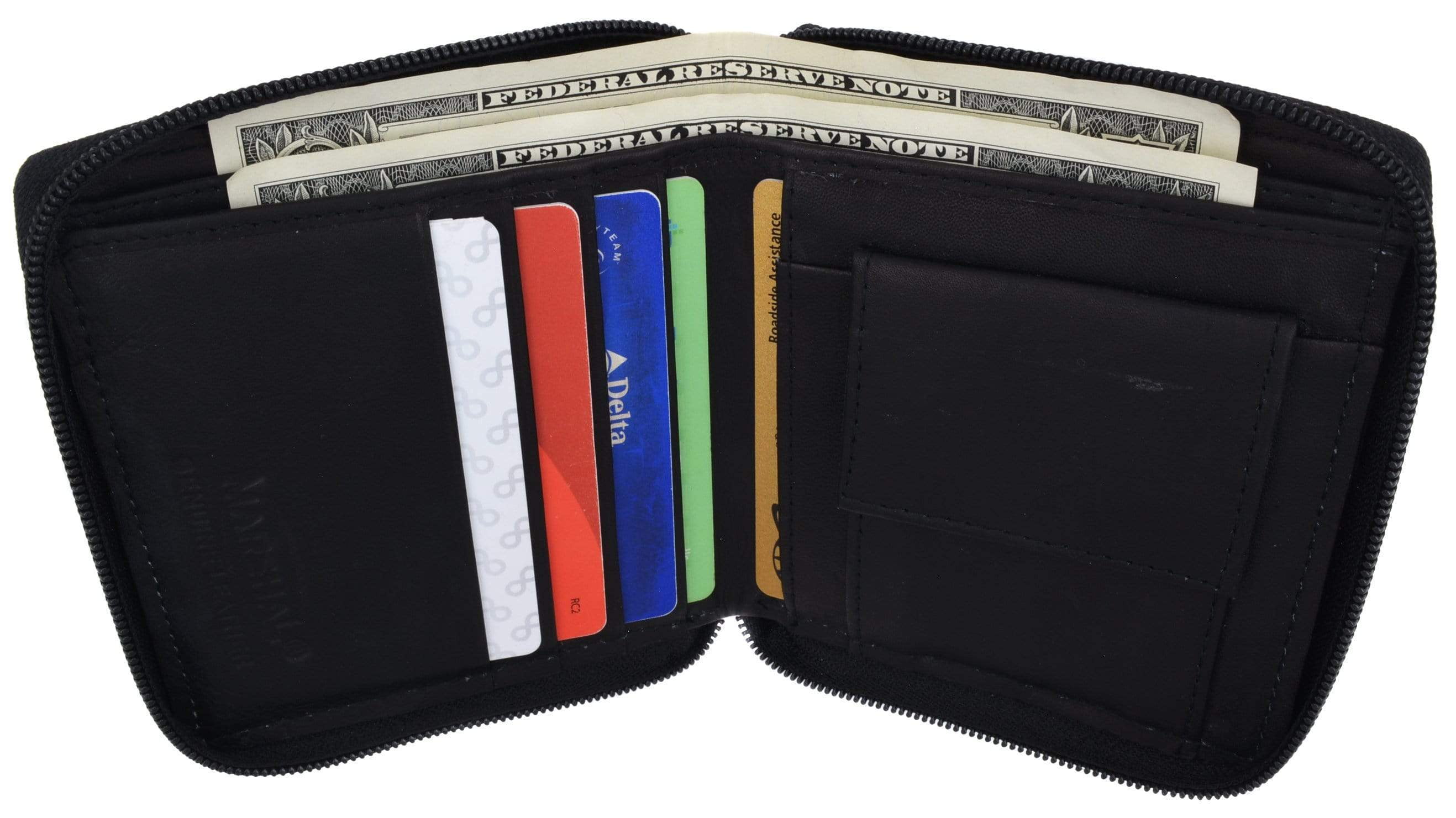 Mens Genuine Leather Zip Around Bifold Wallet with Snap Down Coin Purse ...