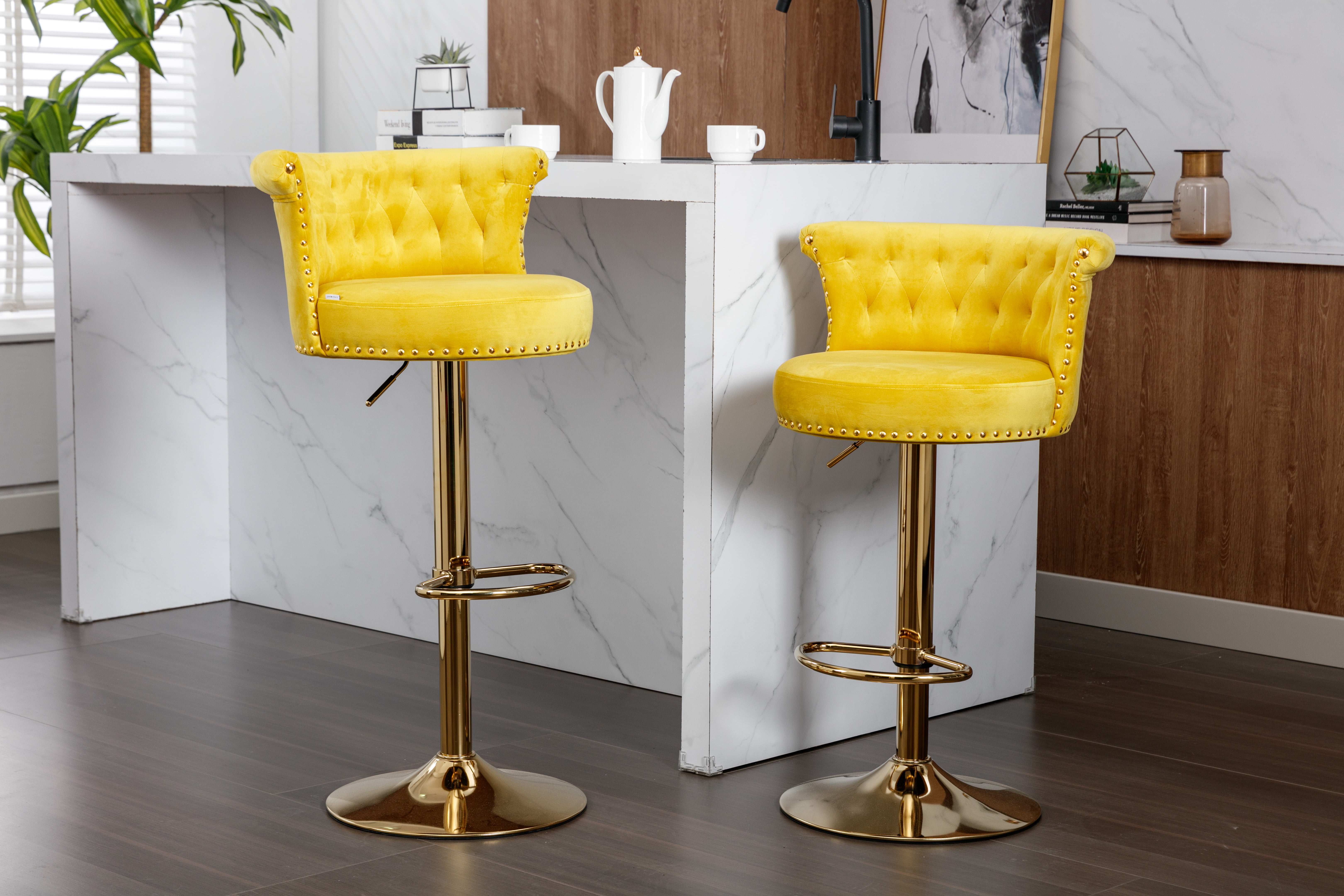 Luccalily Velvet Bar Stools Set of 2,the seat with a 360 degrees rotate ...