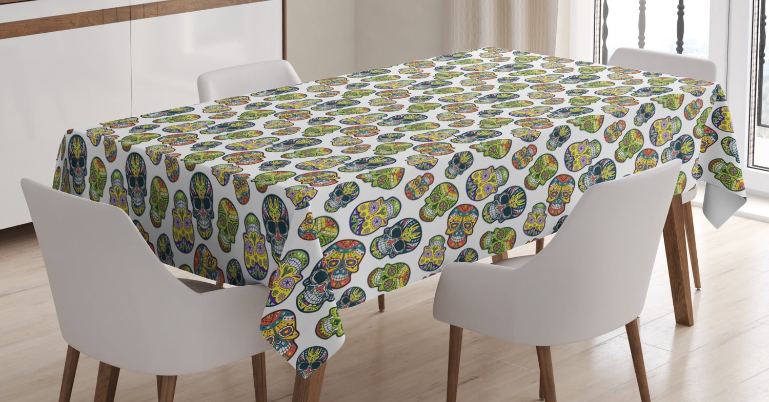 Sugar Skull Tablecloth, Hand Drawn Style Traditional Latin Holiday ...
