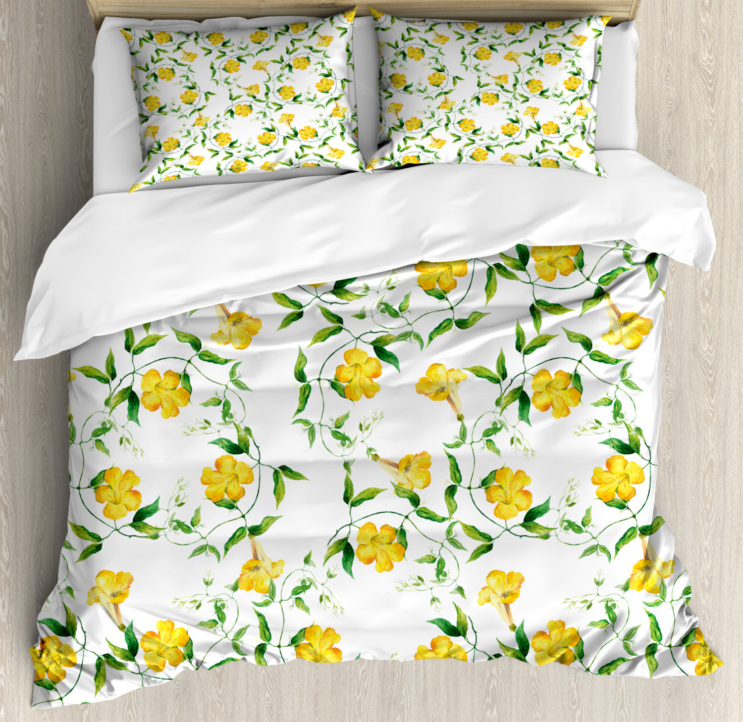 Yellow Flower Queen Size Duvet Cover Set, Romantic Botanical Theme ...