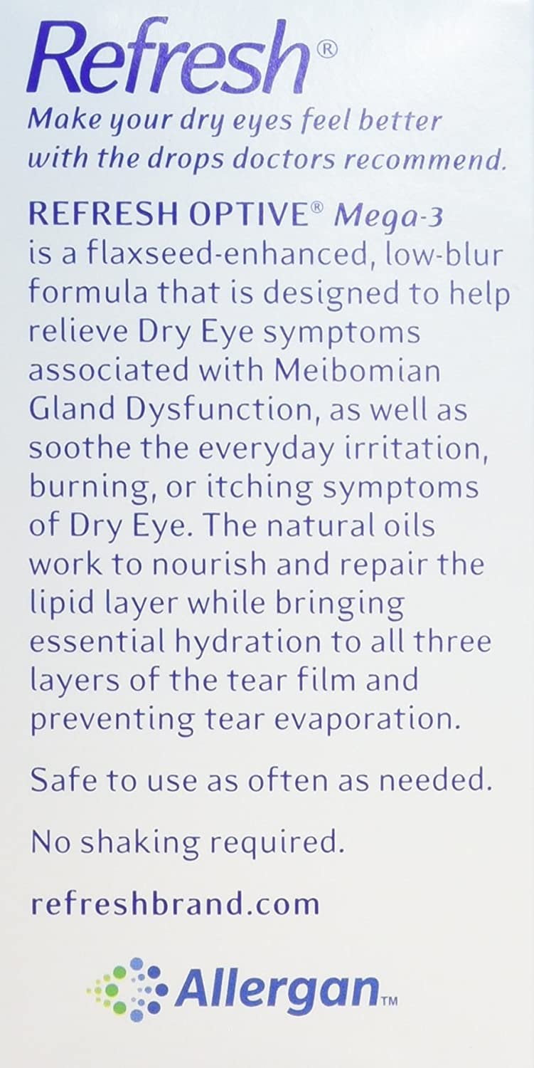 Buy Refresh Optive Mega-3 Lubricant Eye Drops Non-Preserved Tears, 30 ...